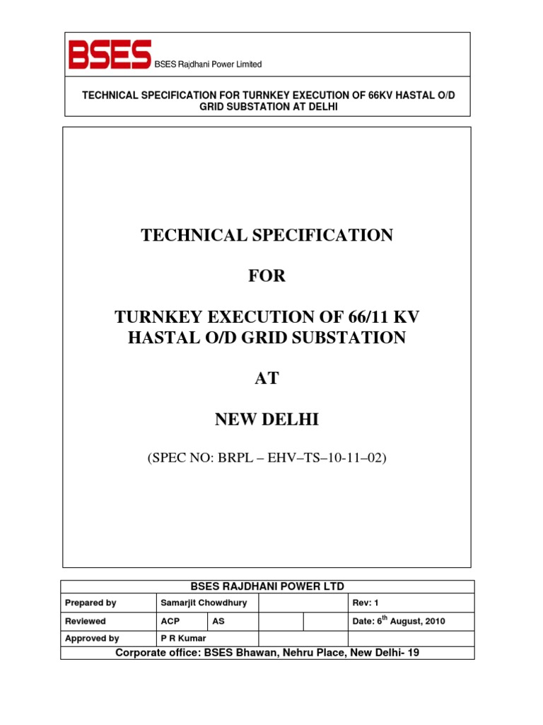 66KV Hastal Grid Substation Specs | PDF | Electrical Substation | Deep ...