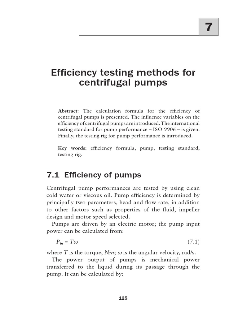 Centrifugal Pump Efficiency Testing Methods | PDF | Pump | Power (Physics)