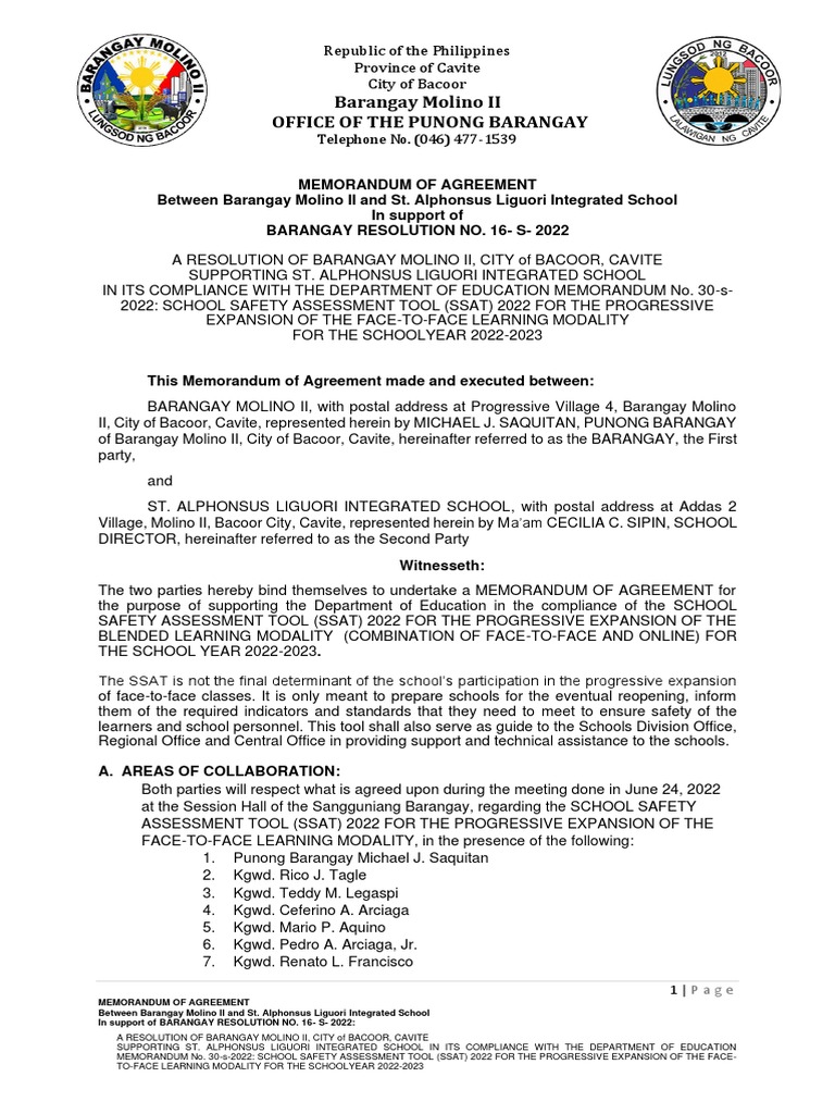 Memorandum of Agreement - Brgy and Salis | PDF | Epidemics | Global Health