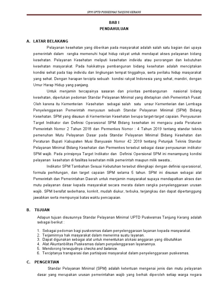 SPM - Upt - Puskesmas - Tanjung Kerang | PDF