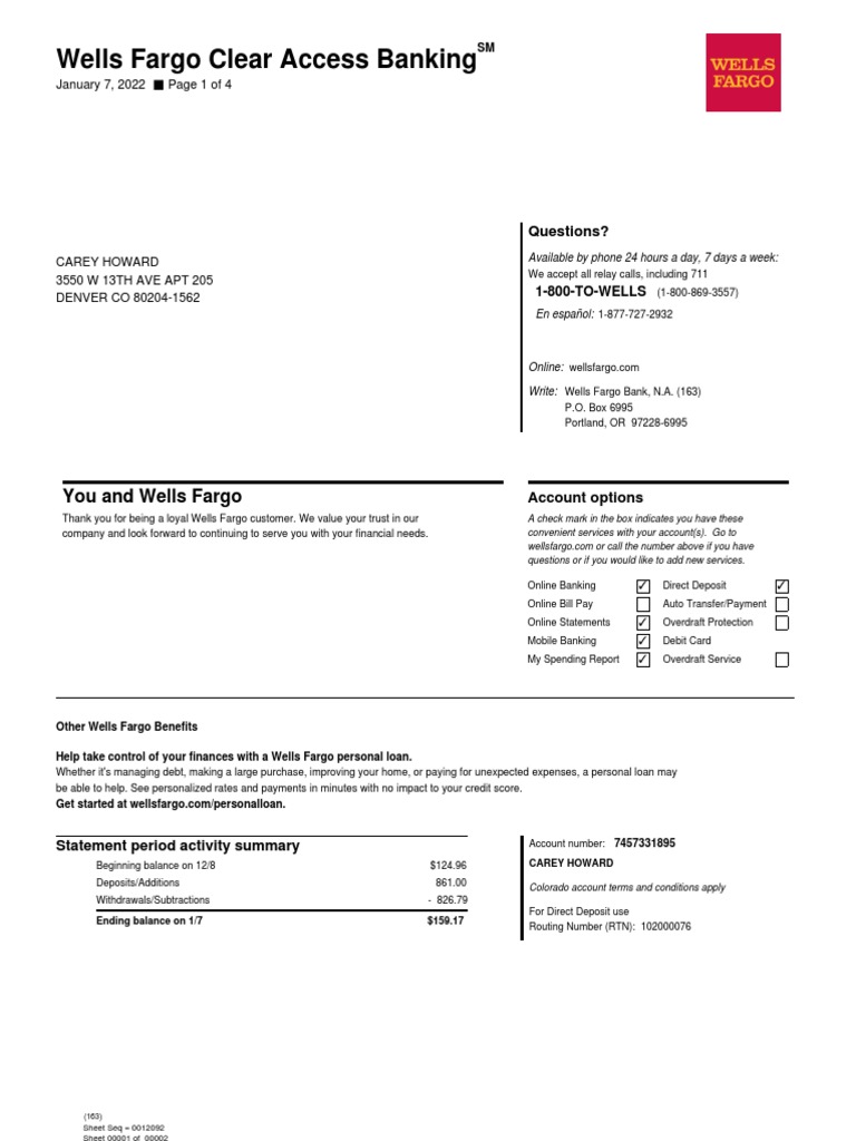 Wells Fargo Clear Access Banking | PDF | Overdraft | Banks