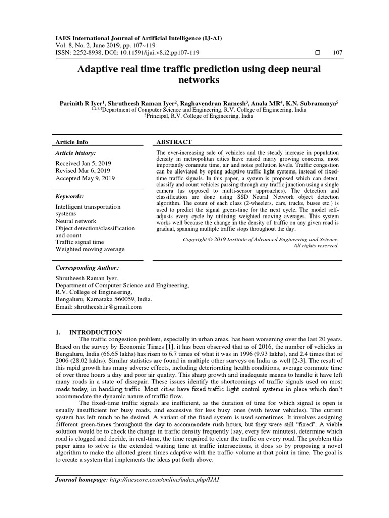 Adaptive Real Time Traffic Prediction Using Deep Neural Networks | PDF ...