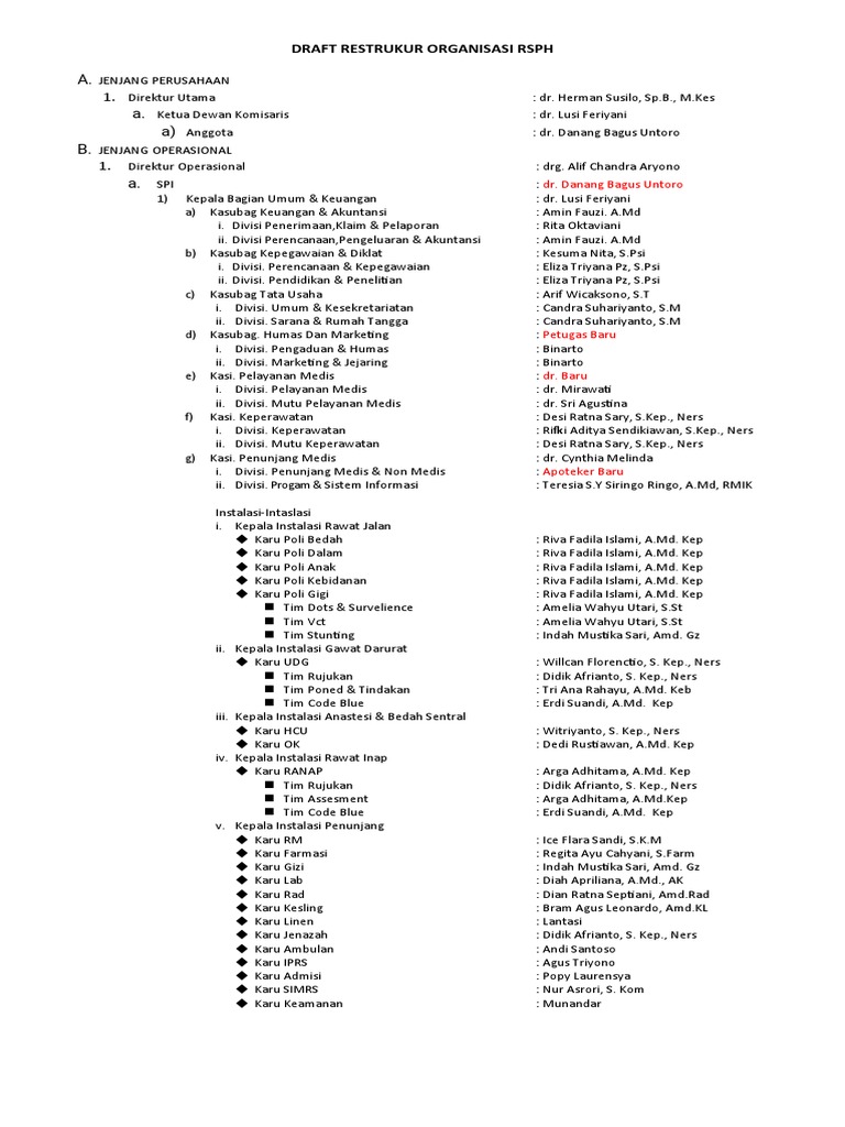 Draft Restruktur Organisasi&Tim Akre RSPH Review Alif-1 | PDF