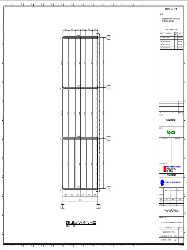 Steel Beam Plan at Sfl. +10.600: Legend and Note | Download Free PDF ...