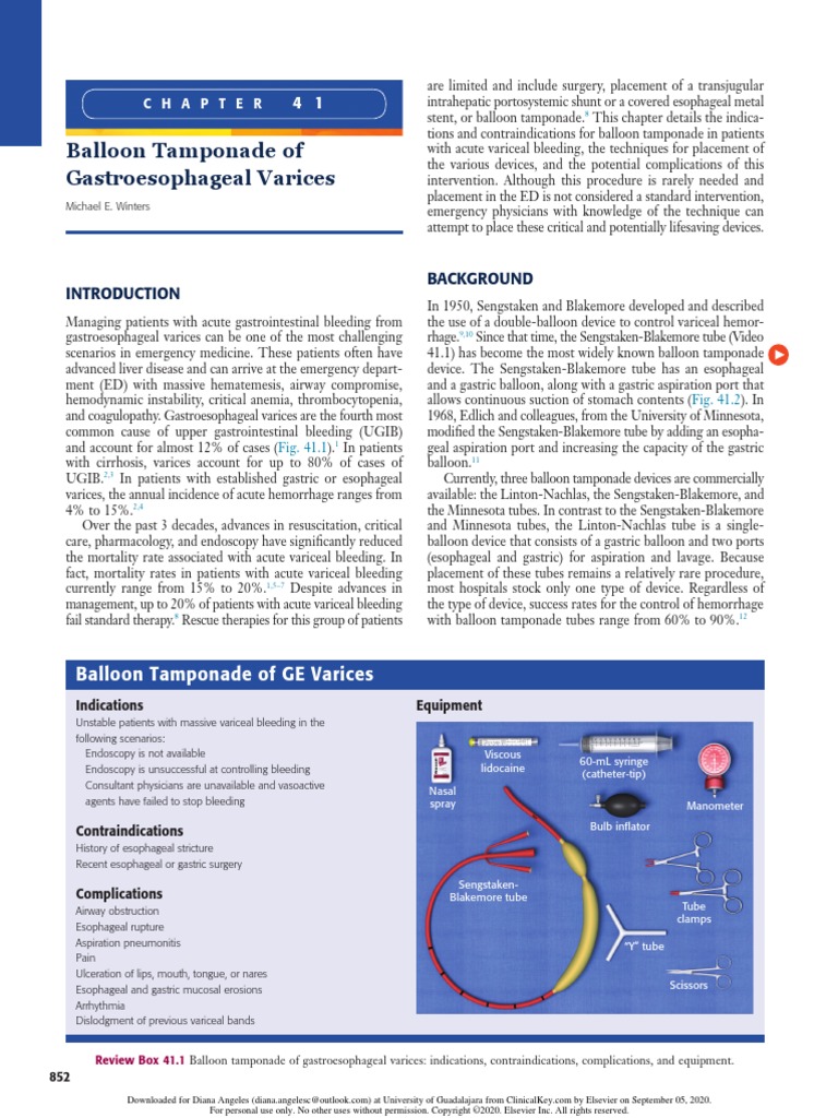 Baloon Tamponade of Gastroesophageal Varices | PDF | Esophagus | Stomach