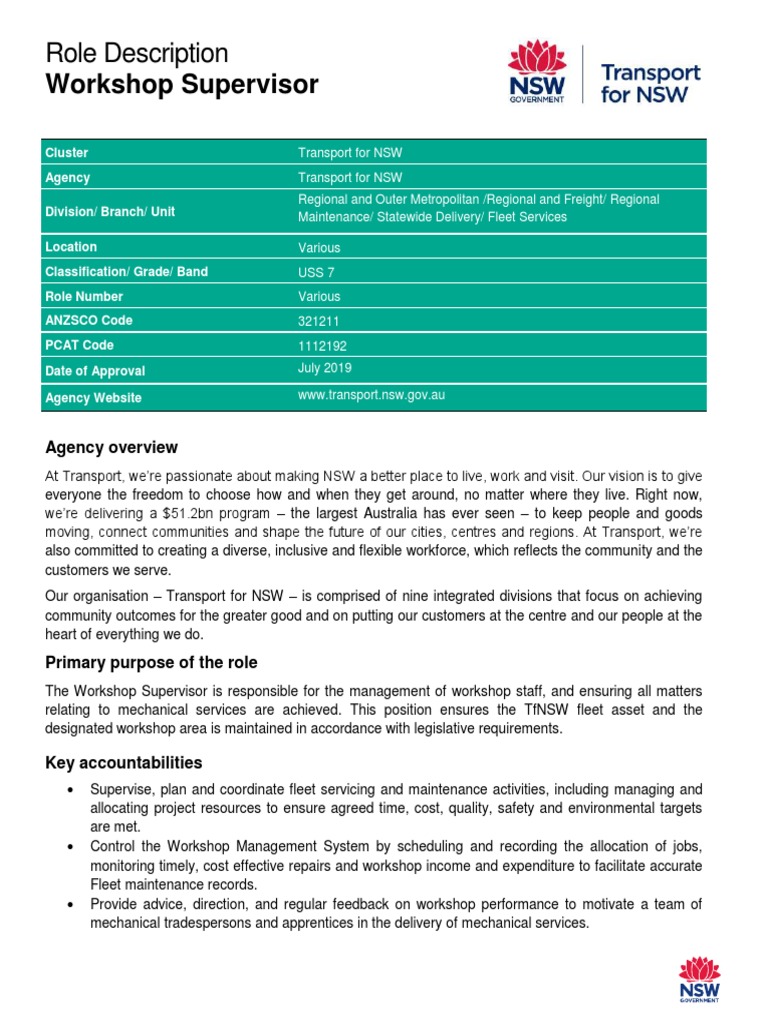 Workshop Supervisor Role Overview | PDF | Goal | Project Management
