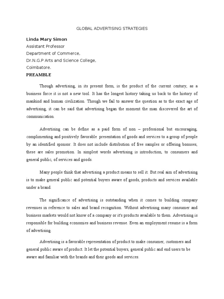 Global Advertising Strategies Overview | PDF | Advertising | Mass Media