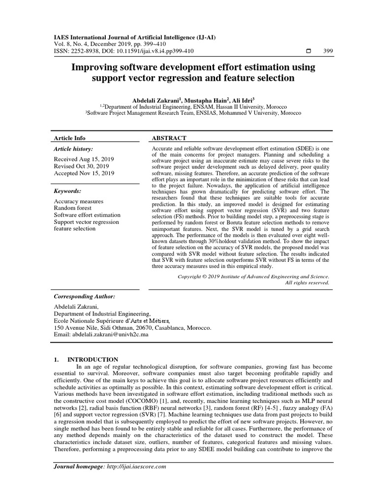 Improving Software Development Effort Estimation Using Support Vector