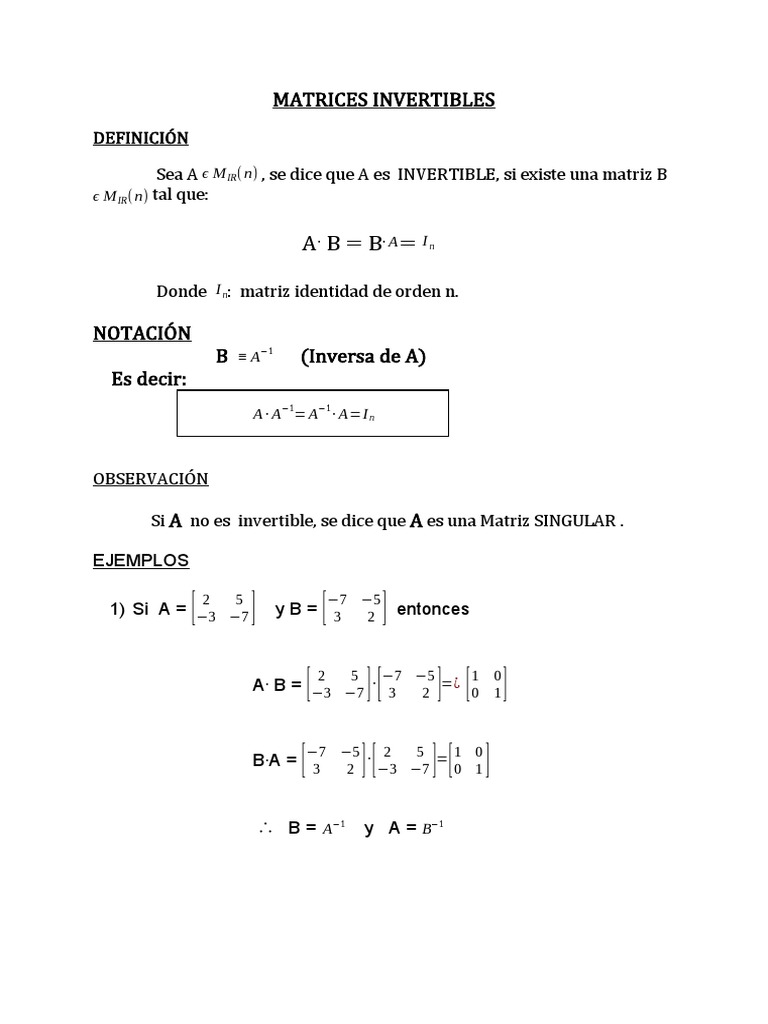 Clase de Matrices Invertibles 1 714104 | PDF | Matriz (Matemáticas ...
