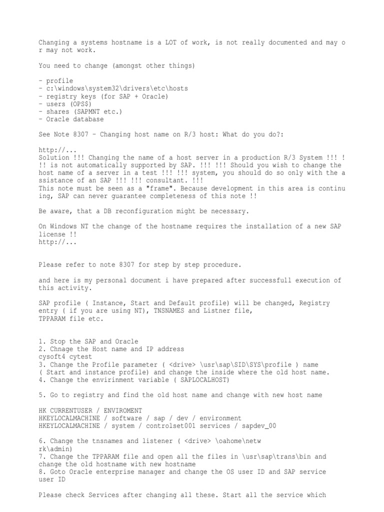 How to Change Hostname in SAP R/3 | PDF | Oracle Database | Windows ...