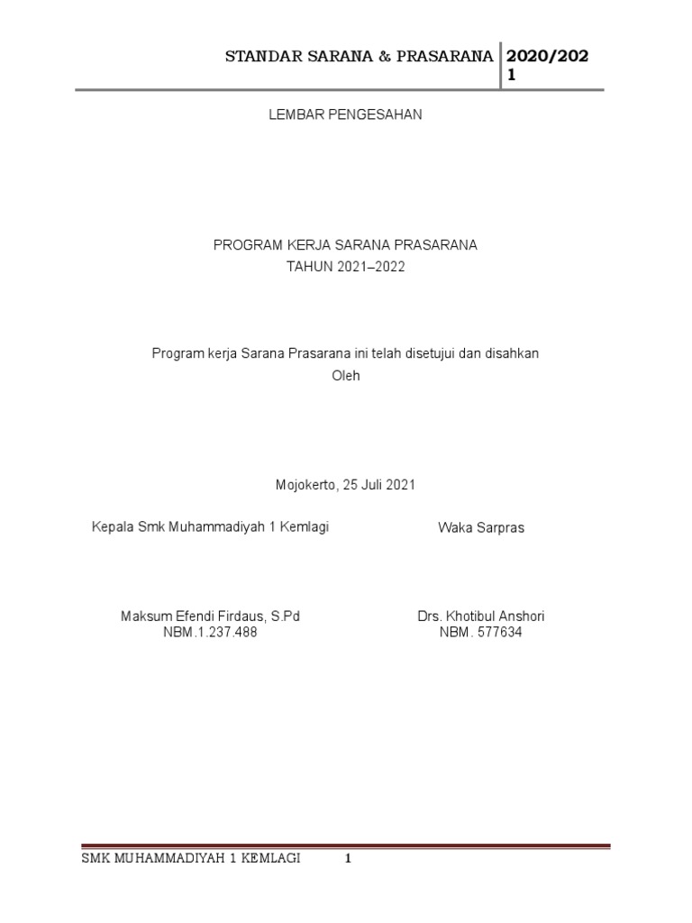 Program Kerja Sarpras | PDF