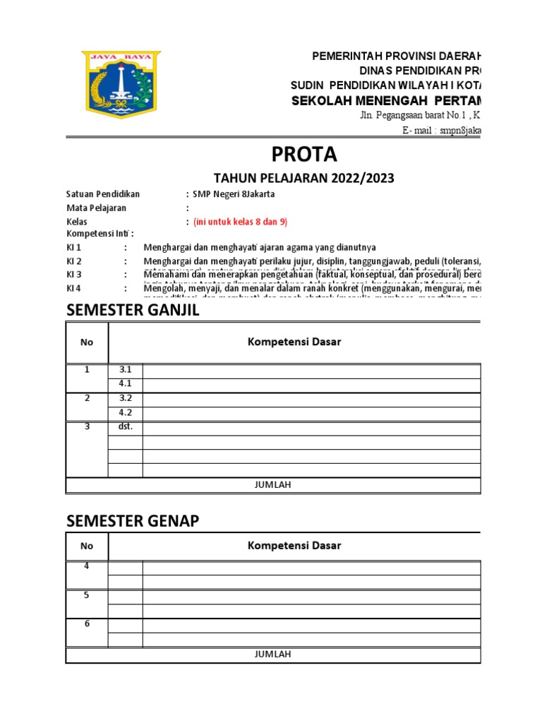 Prota Dan Prosem KLS 8 & 9 | PDF