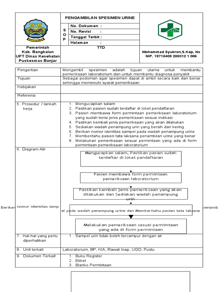 Sop Pengambilan Spesimen Urine | PDF