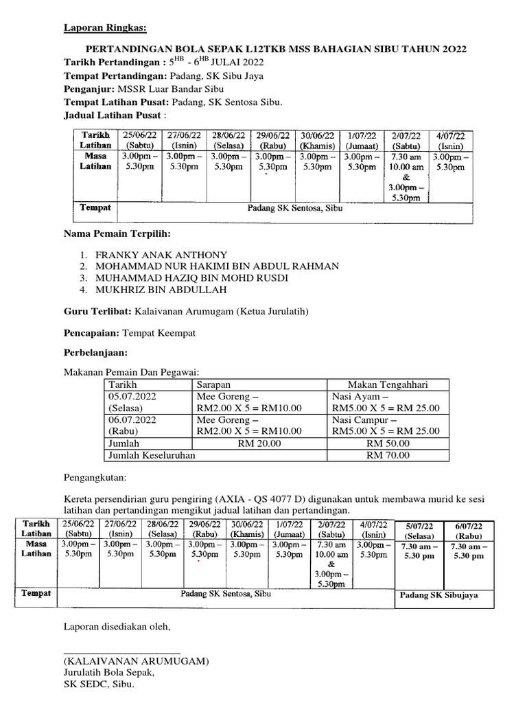 Laporan Ringkas PERTANDINGAN bOLA sEPAK | PDF
