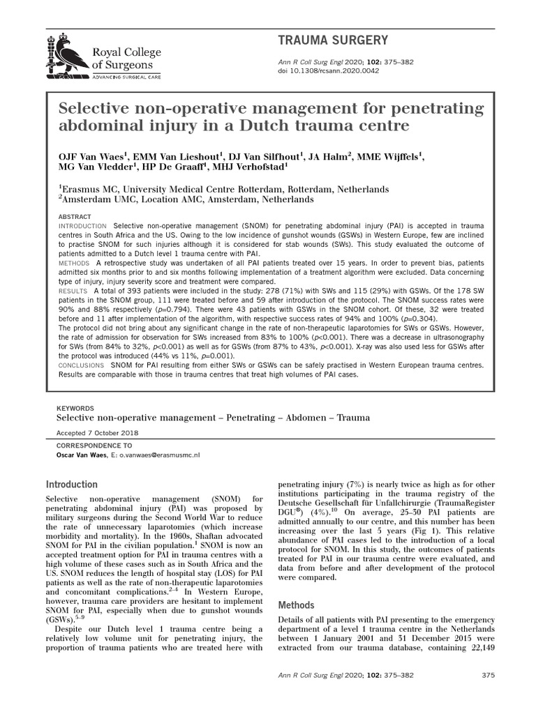 Selective Non Operative Management (SNOM) | PDF | Major Trauma | Ct Scan