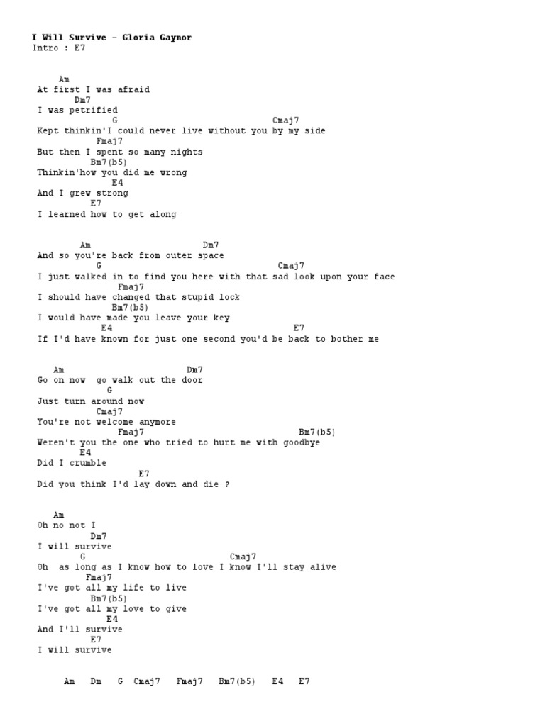 I Will Survive Chords and Lyrics | PDF