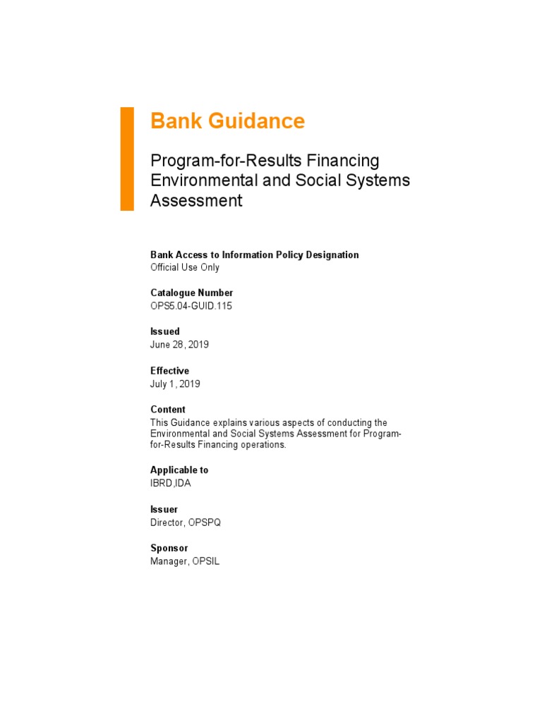 ESSA Guidance for PforR Operations | PDF | Risk | System