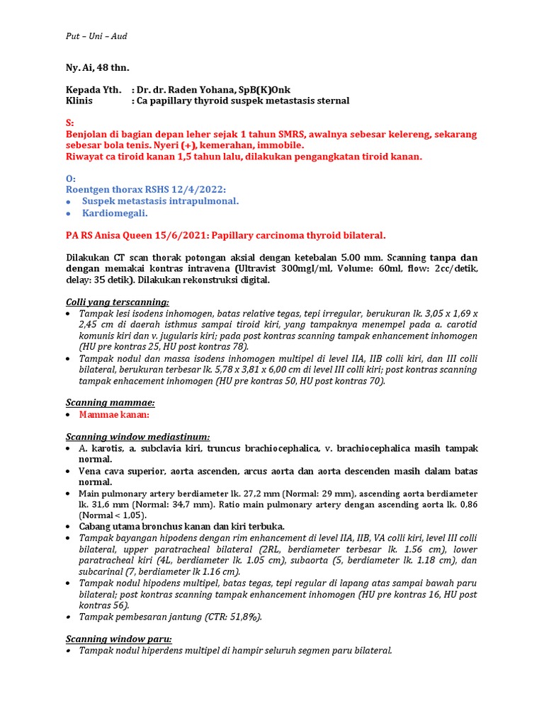 Ai Mulyati, Ca Tiroid Meta Sternum Lung | PDF | Ilmu Sosial | Kesehatan Holistik