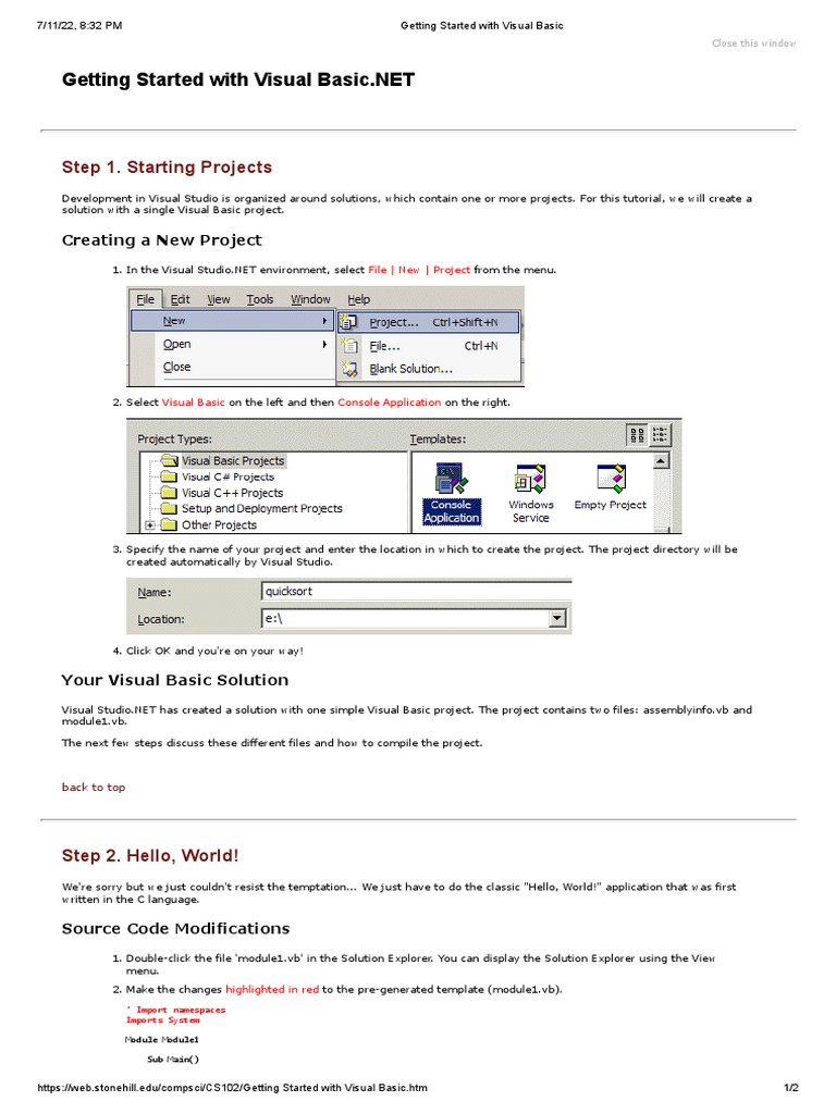 Getting Started With Visual Basic Pdf Visual Basic Computing