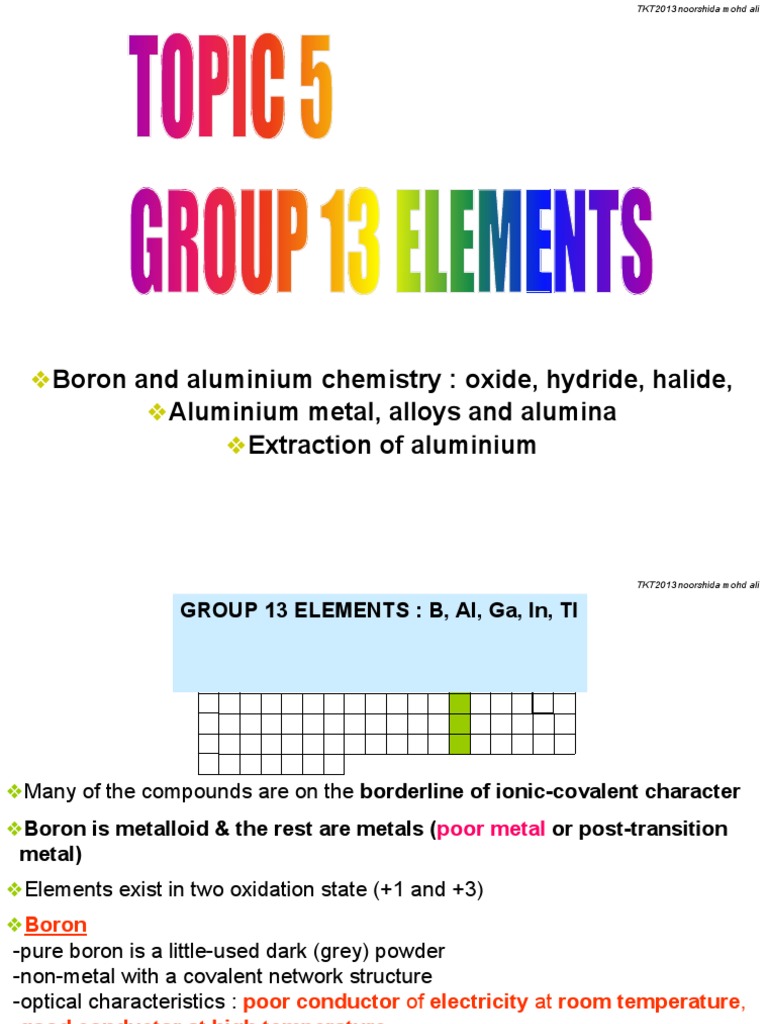 Chapter 5 Group 13 Elements | PDF | Aluminium | Aluminium Oxide