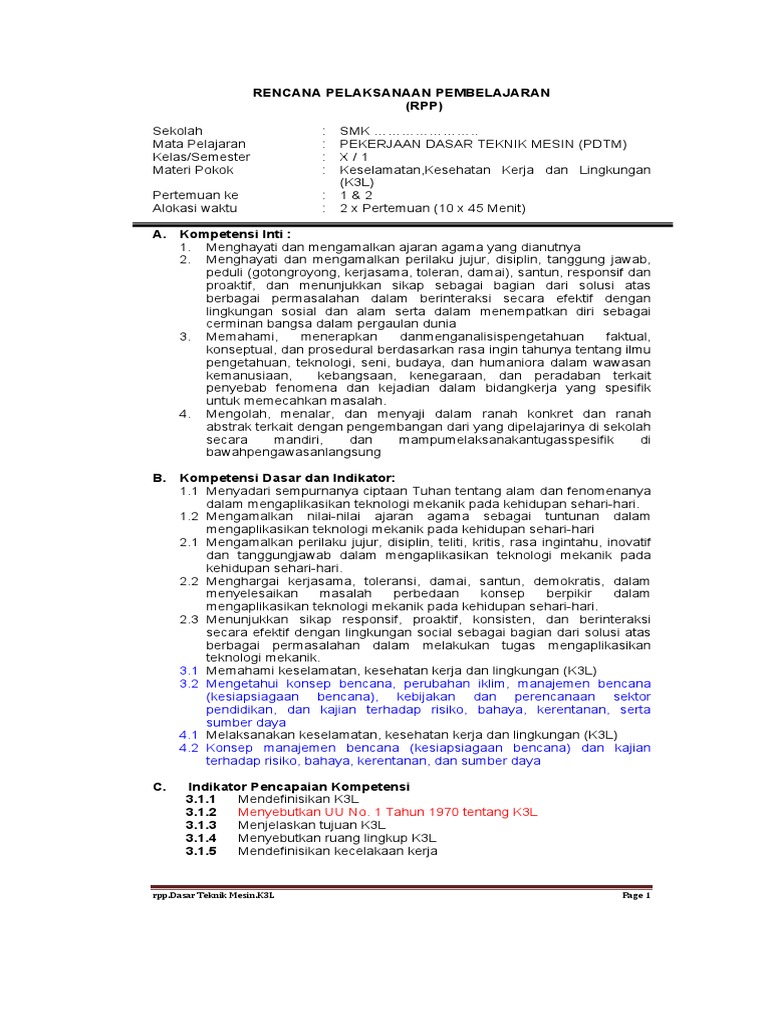RPP MITIGASI - K3 PDTM Teknik Pengelasan | PDF