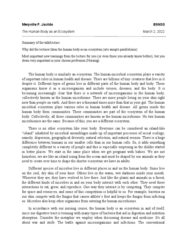 The Human Body As An Ecosystem | PDF | Microorganism | Ecosystem