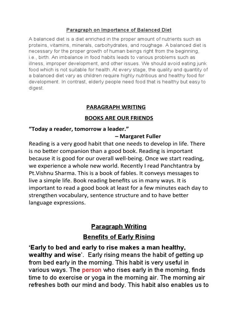 Paragraph Writing Class V | PDF | Diet (Nutrition) | Diet & Nutrition