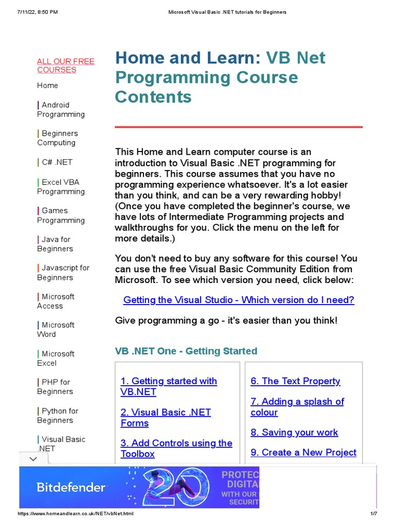 Microsoft Visual Basic .NET Tutorials For Beginners | PDF | Visual Basic .Net | Software
