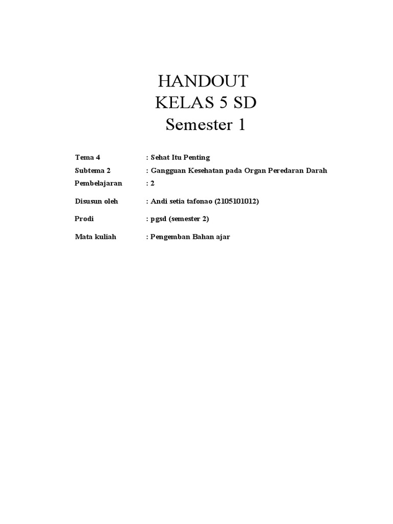 Contoh Handout Kesehatan Kelas 5 SD | PDF | Kajian Bahasa Asing ...