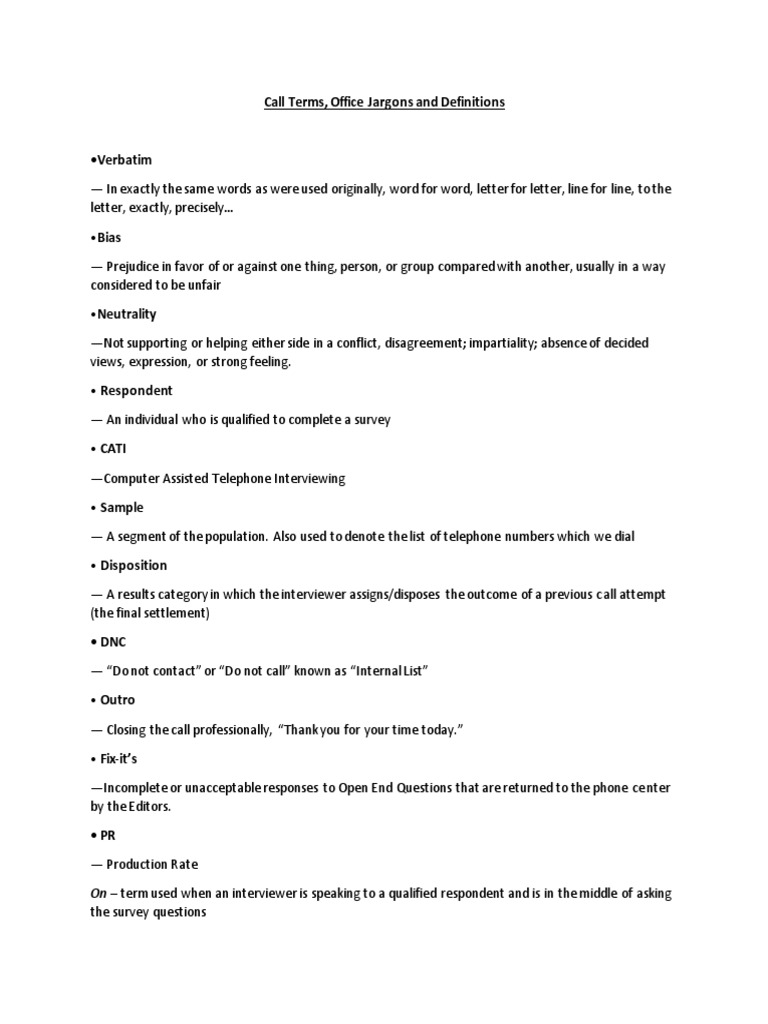 Call Terms, Jargons & Definition | PDF | Communication
