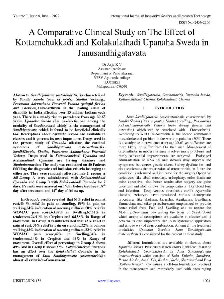 A Comparative Clinical Study On The Effect of Kottamchukkadi and ...