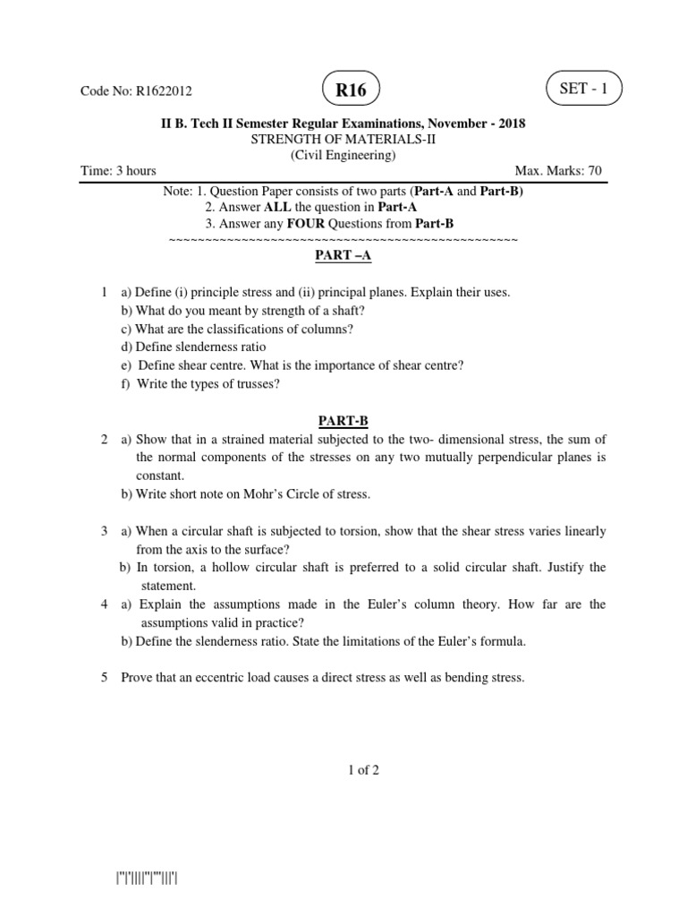 Strength of Materials II Exam Paper | PDF | Stress (Mechanics) | Bending