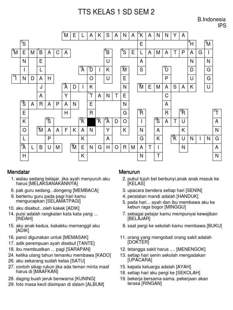 TTS KELAS 1 SD SEM 2 - 1-Key | PDF