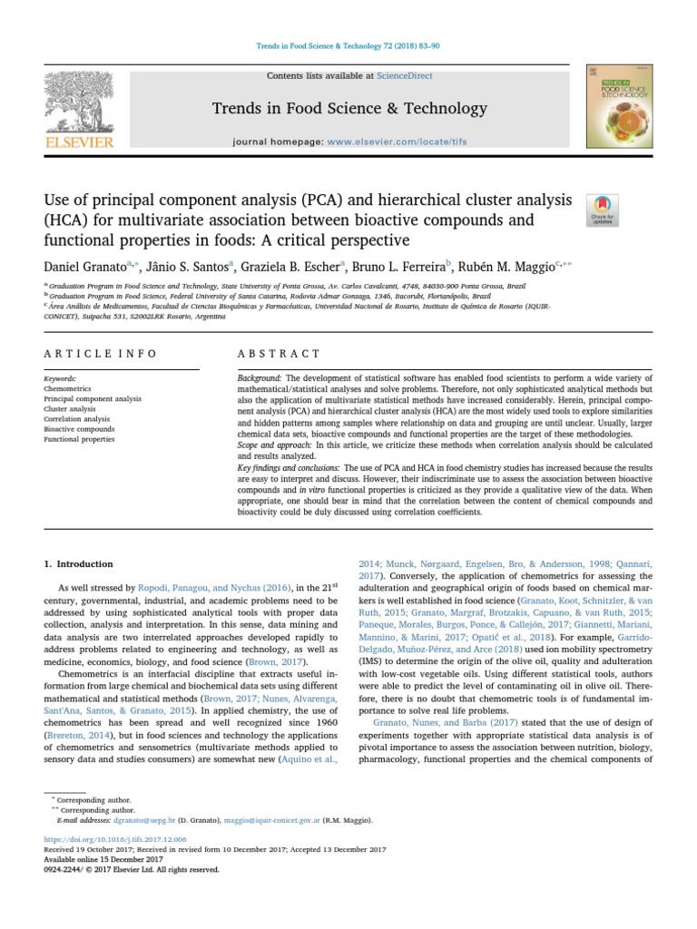 Use Of Principal Component Analysis Pca And Hierarchical Cluster