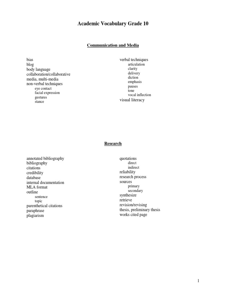 Academic Vocab Grade 10 | PDF | Poetry | Linguistics