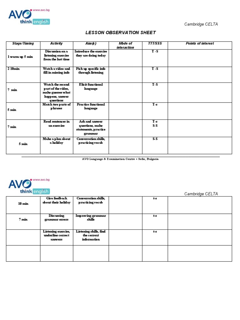 Lesson Observation Sheet(1) | PDF | Applied Linguistics | Learning