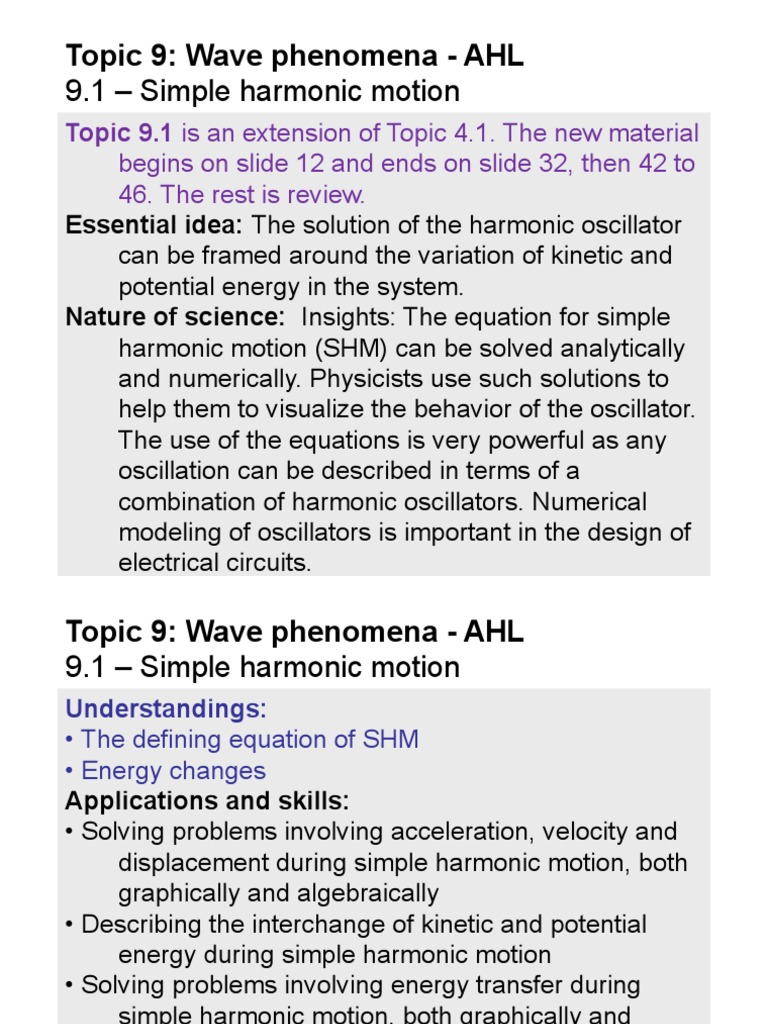 9.1 - Simple Harmonic Motion: Topic 9: Wave Phenomena - AHL | Download ...