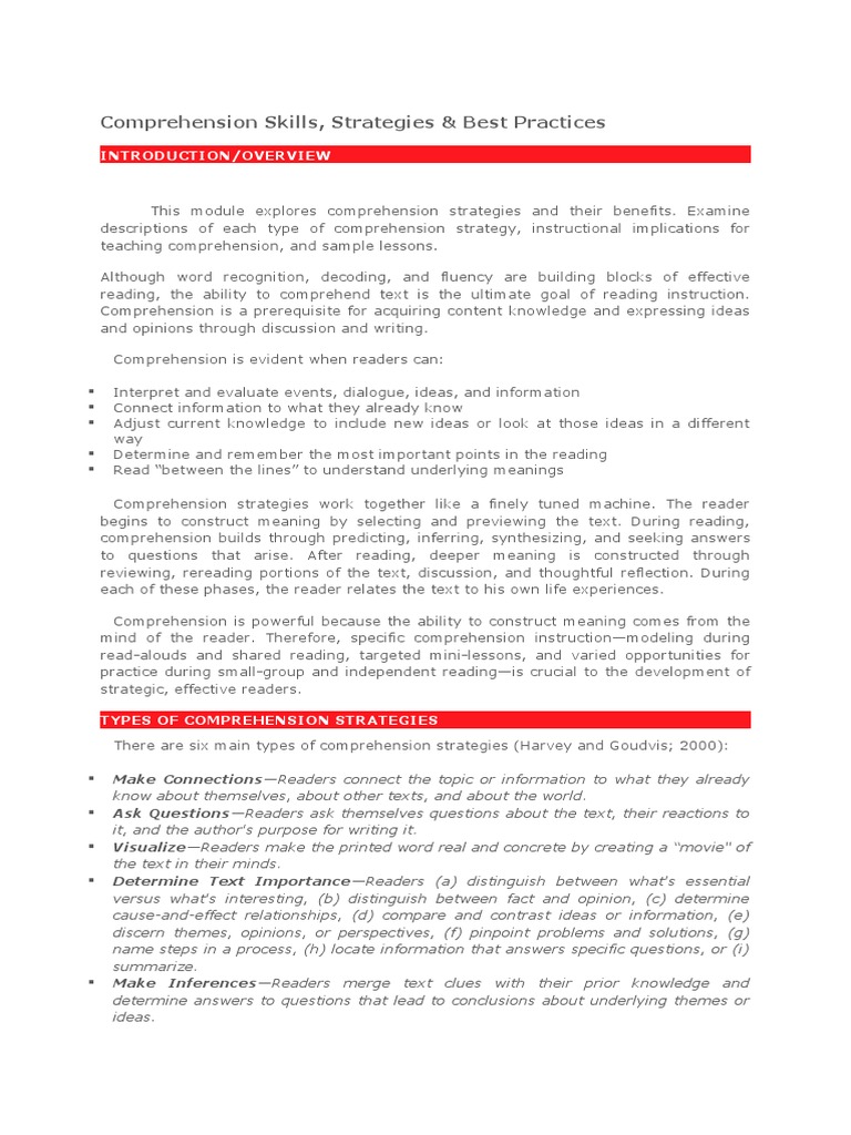 Remedial Reading, Comprehension Skills Strategies and Best Practices ...