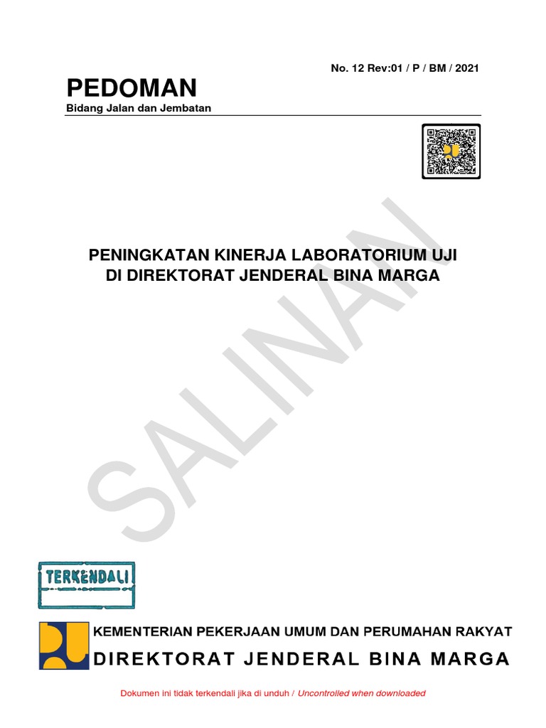 12 Rev01pbm2021 Pedoman Peningkatan Kinerja Laboratorium Uji Di Direktorat Jenderal Bina Marga | PDF