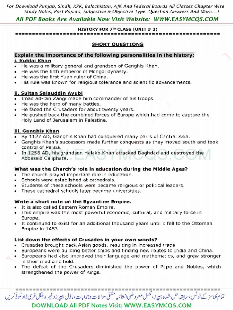 7th History FB 2020 Notes Unit 2 | PDF