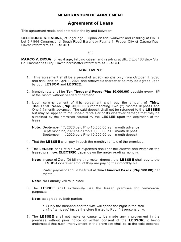 MEMORANDUM OF AGREEMENT | PDF | Lease | Real Property Law