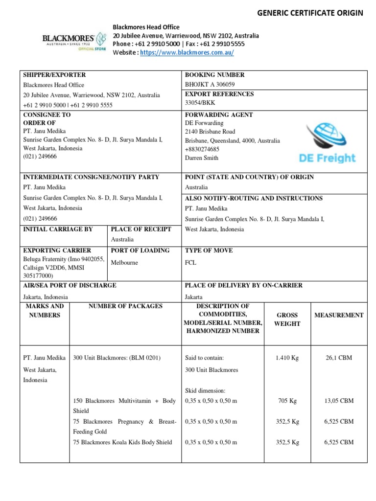 GENERIC CERTIFICATE ORIGIN | PDF