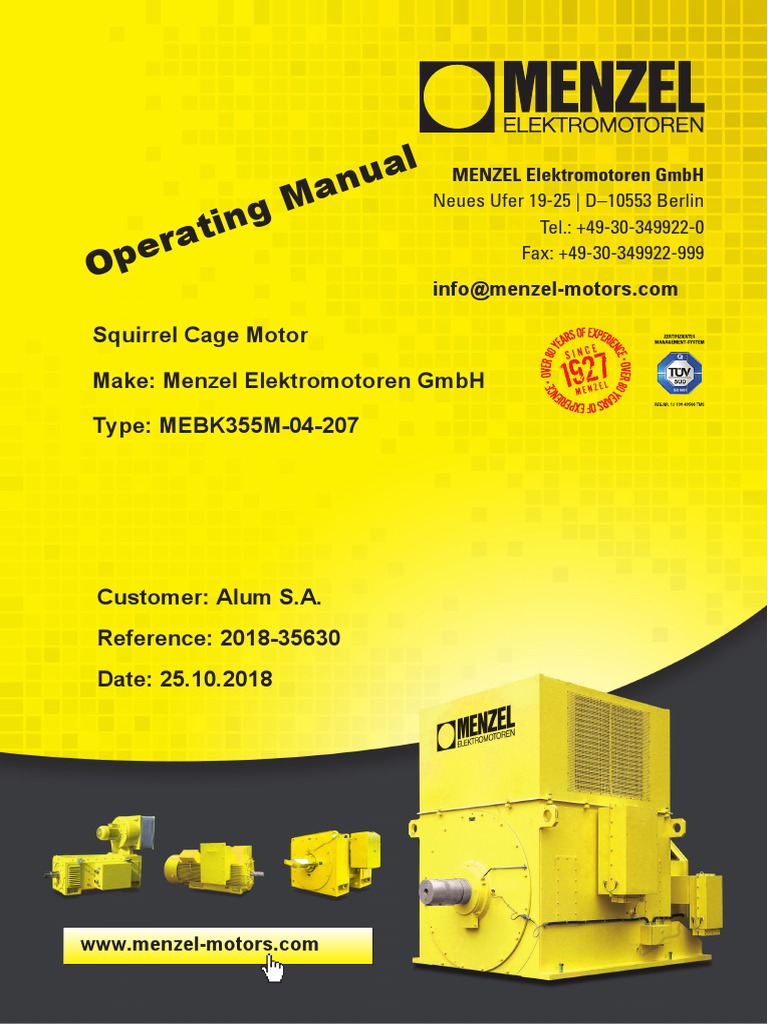 Motor MENZEL 250 KW Operation Manual | PDF | Bearing (Mechanical ...