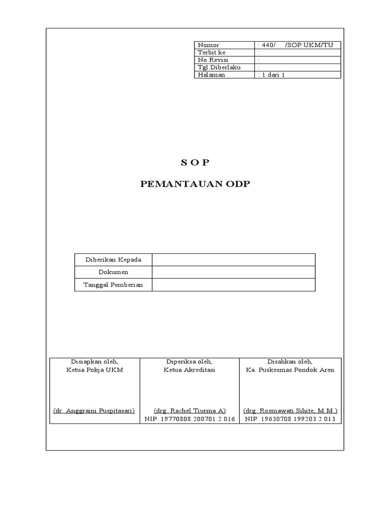 Sop Pemantauan Odp Ega | PDF | Pengembangan Diri | Kesehatan Holistik