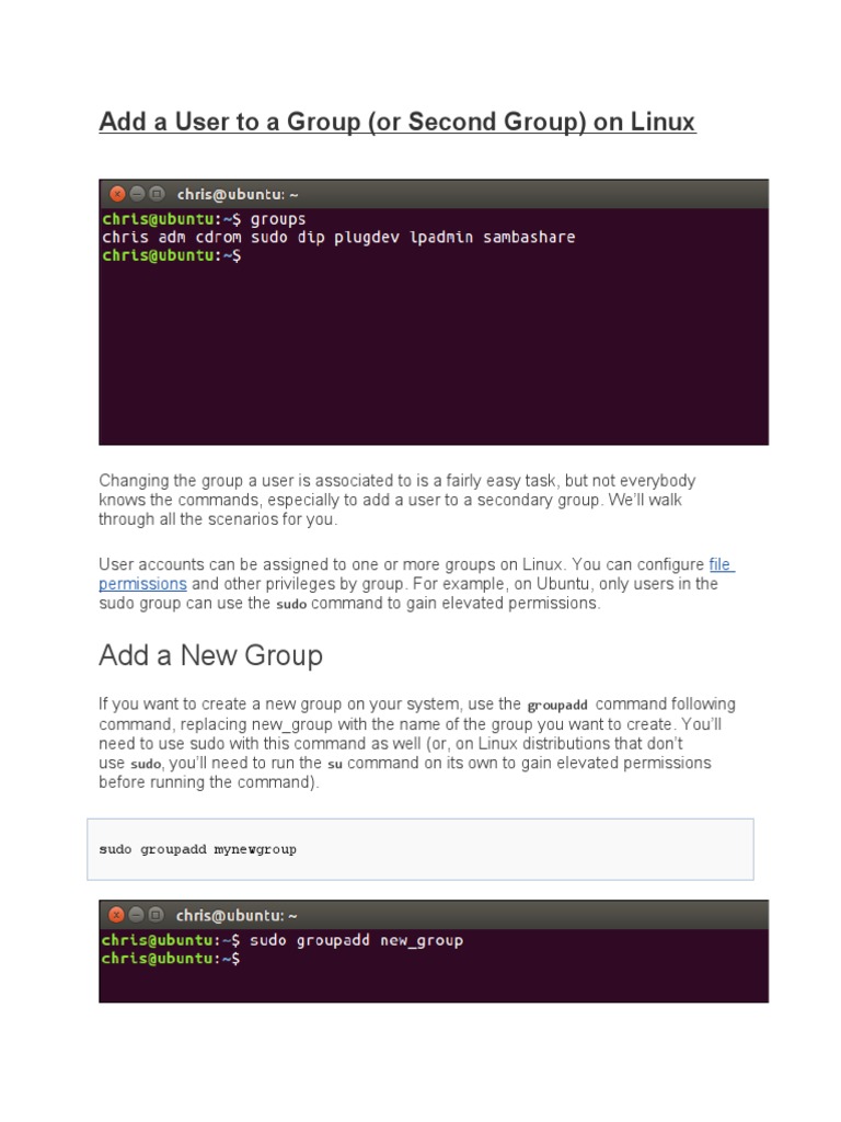 Add A User To A Group | PDF | Sudo | User (Computing)