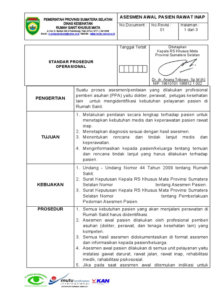 AP - SPO - 035 - ASESMEN Awal Pasien Rawat Inap | PDF