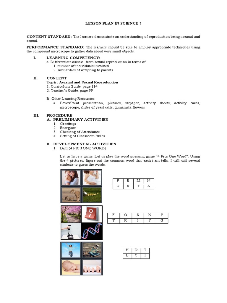 Science 7: Reproduction Lesson Plan | PDF | Sexual Reproduction ...