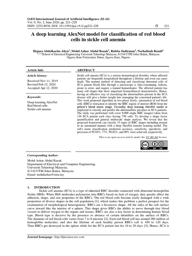 A Deep Learning AlexNet Model For Classification of Red Blood Cells in ...