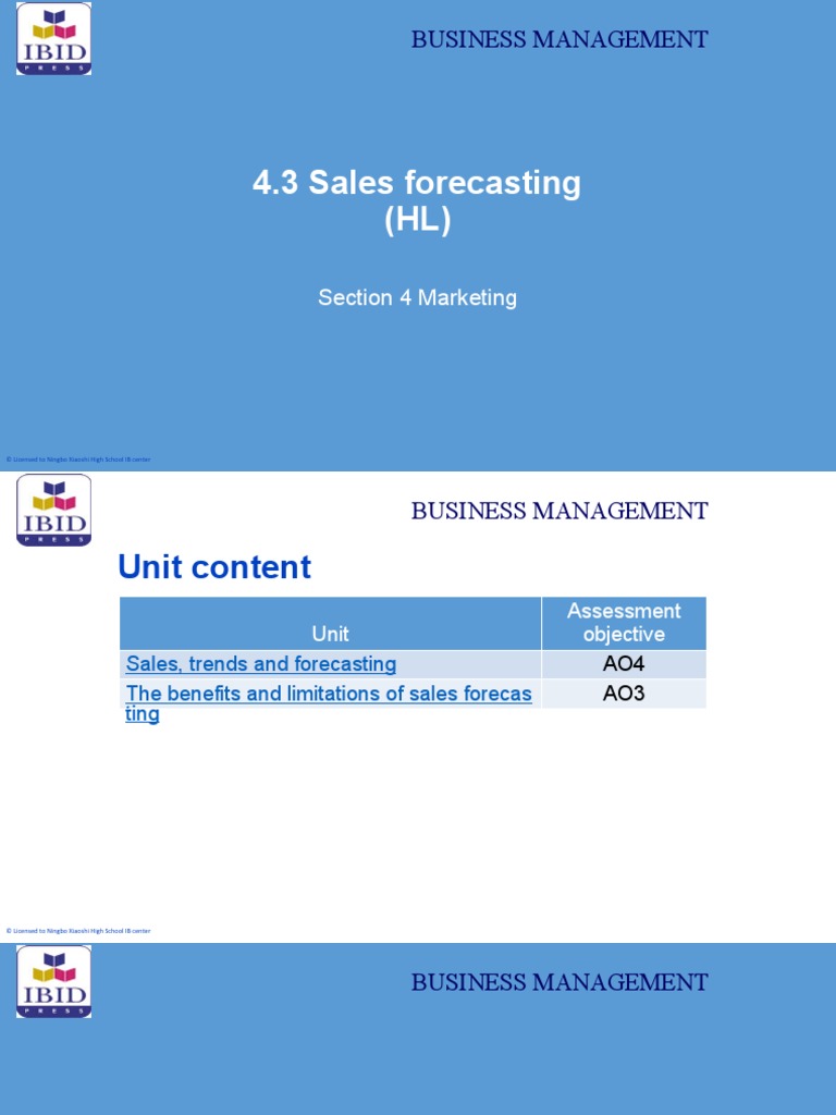 4.3 Sales Forecasting (HL) : Business Management | PDF | Forecasting ...