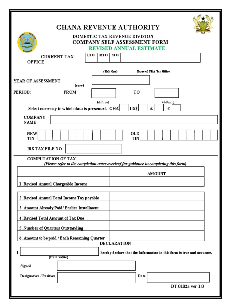 Ghana Company Self Assessment Form | PDF | Taxes | Corporate Tax In The ...